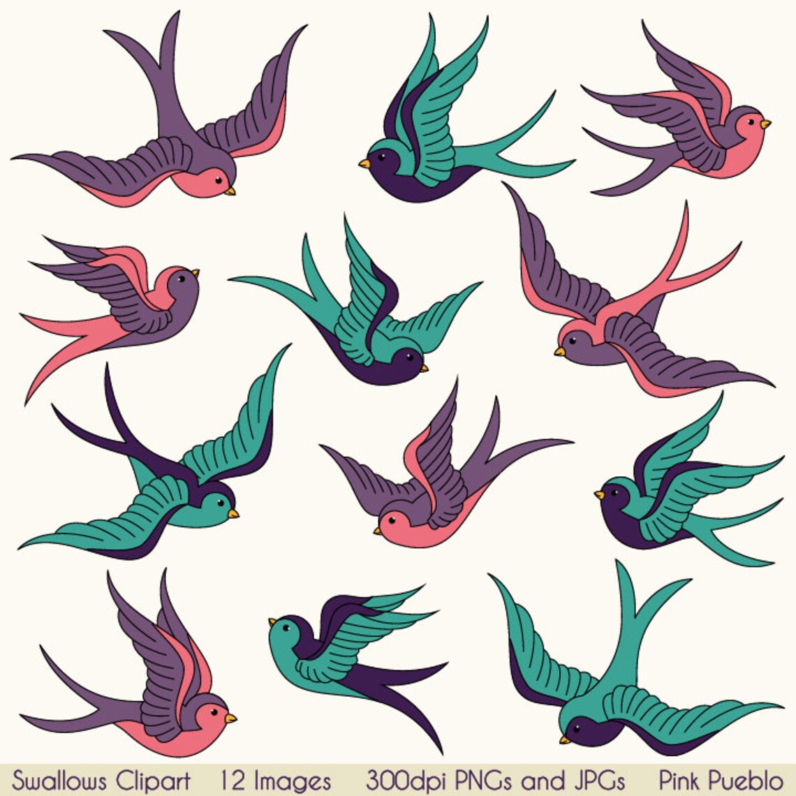 Swallows Clip Art Clipart Birds Clipart Clip Art Vintage - Etsy