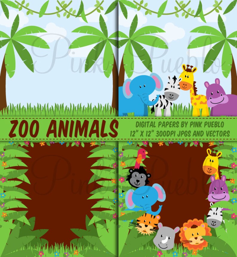 Zoo Animal Digital Paper Zoo Animal Scrapbook Paper Safari - Etsy