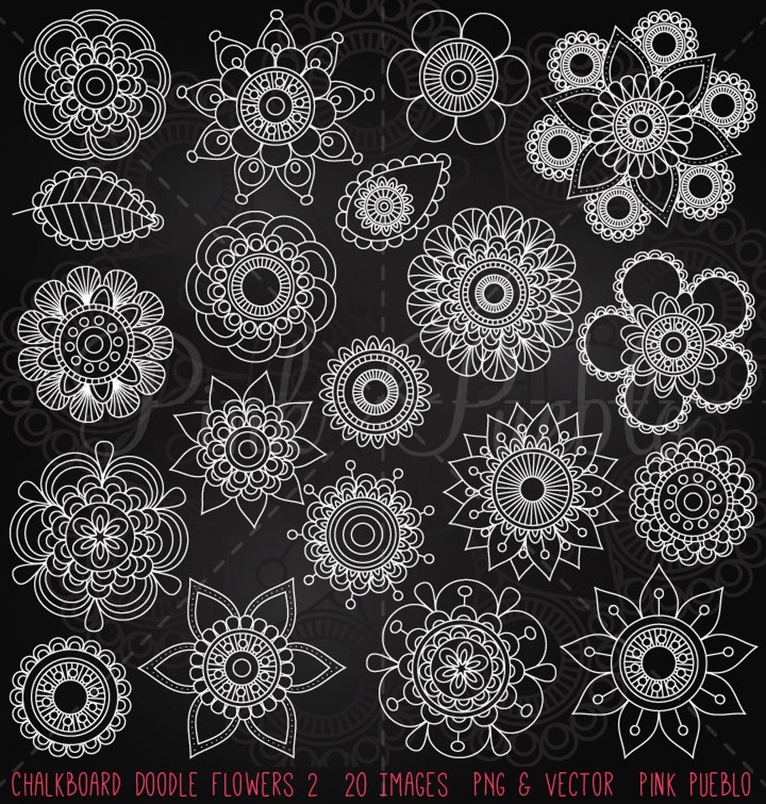 Chalkboard Doodle Flowers Clipart Clip Art 2, Chalk Doodle Mandala Clip ...