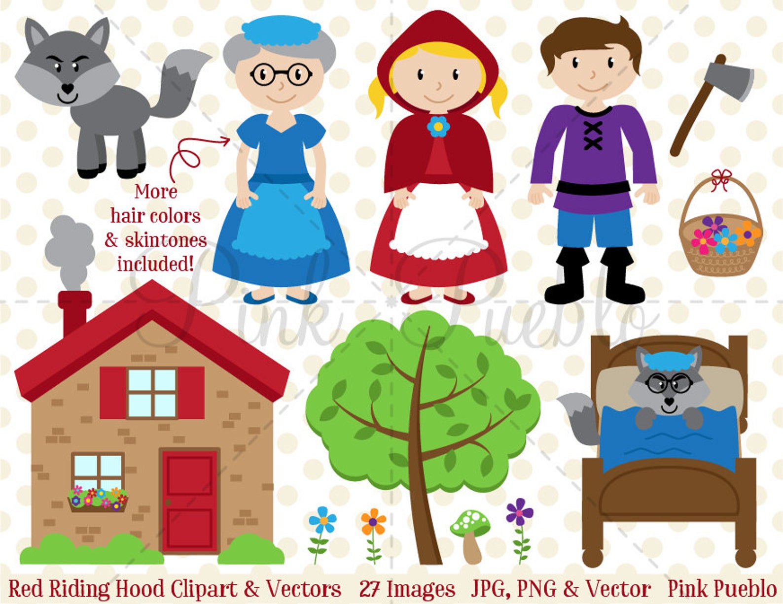 Red Riding Hood Clipart Clip Art Little Red Riding Hood - Etsy