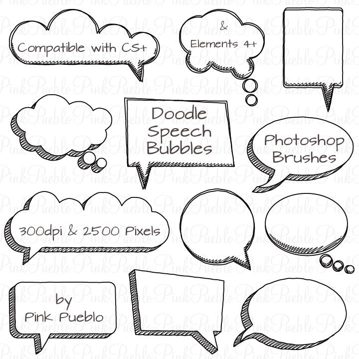 Doodle Speech Bubbles Photoshop Brushes Hand Drawn Speech - Etsy