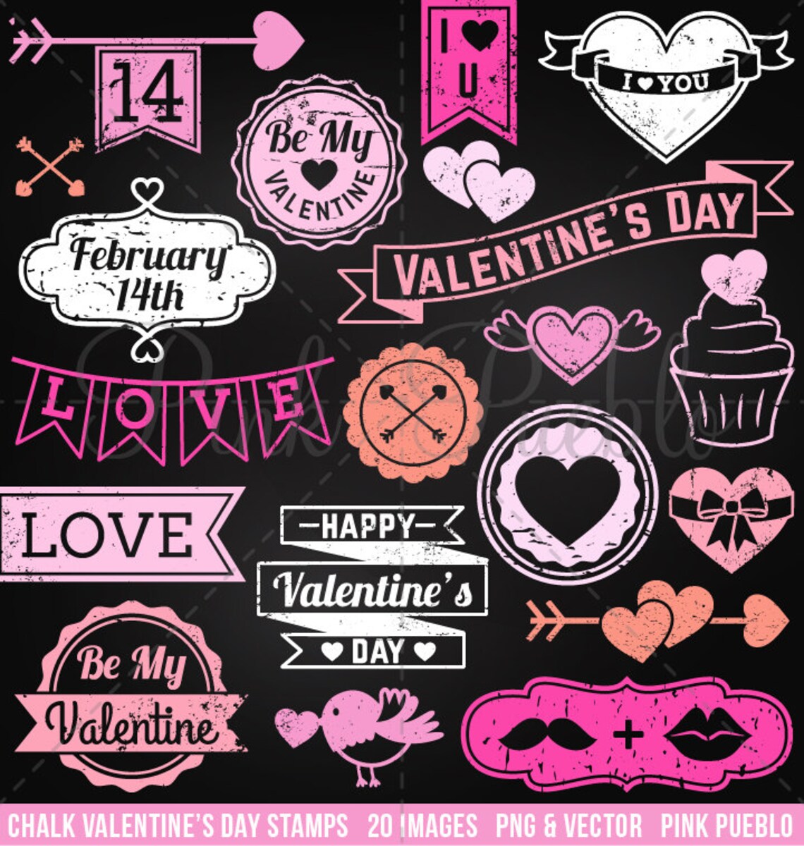 Chalkboard Valentine's Day Stamps Clipart Clip Art Chalk | Etsy