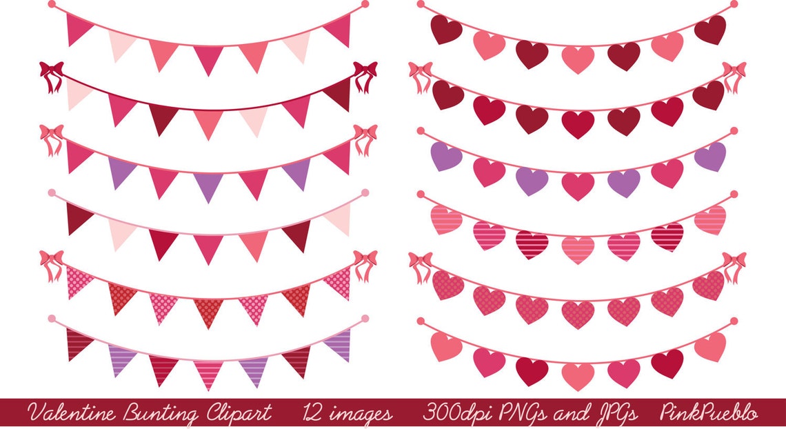 Valentines Day Bunting Clip Art Clipart Valentines Day Clip - Etsy