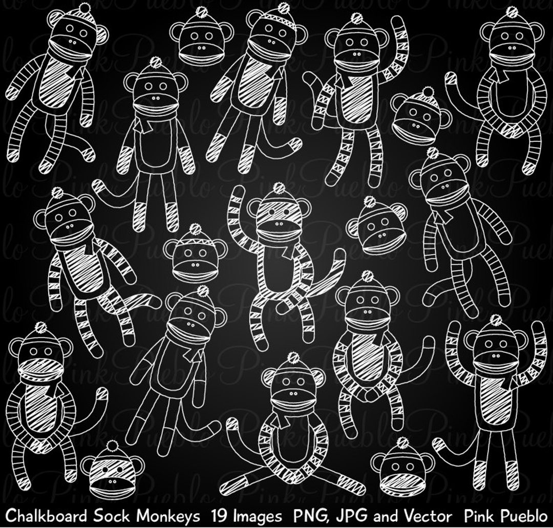 Chalkboard Sock Monkeys Clipart Clip Art Vectors, Great for Sock Monkey ...