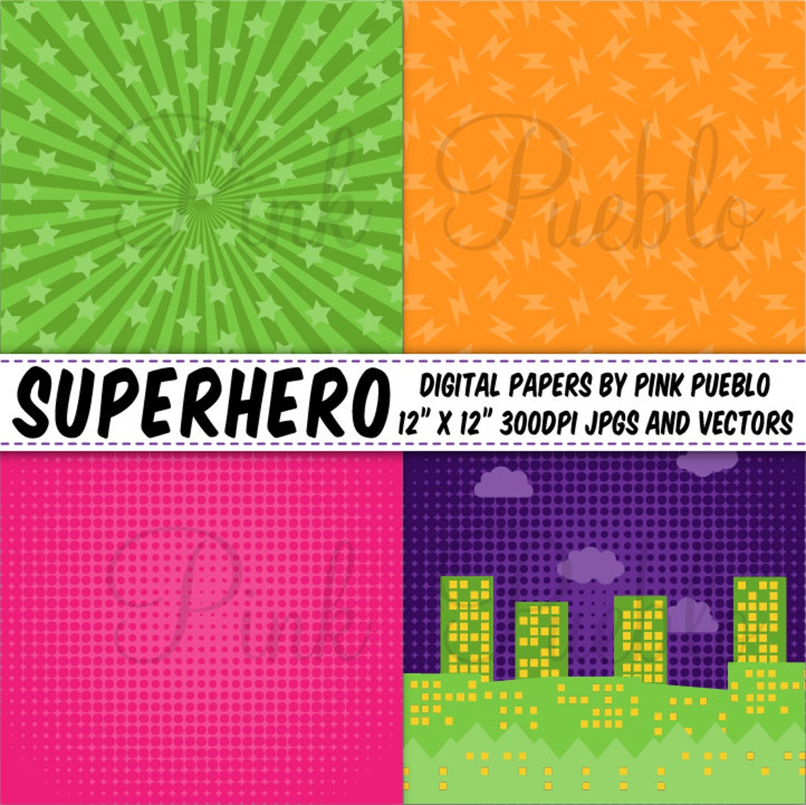 Superhero Digital Papers Superheroes Scrapbook Paper and - Etsy
