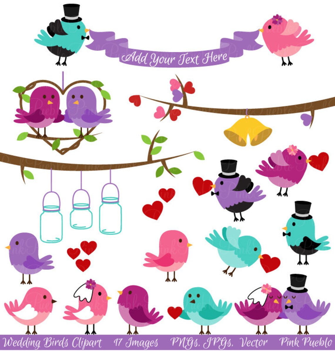 Wedding Birds Clipart Clip Art Valentine Love Birds Lovebirds - Etsy