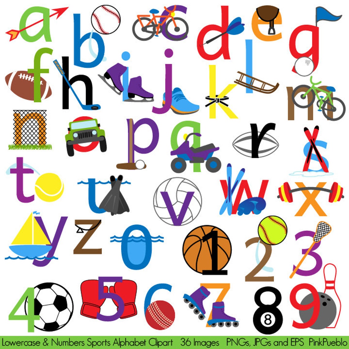 Sports Alphabet Clipart Clip Art, Sports Letters Font, Lowercase and ...