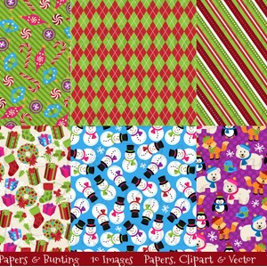 Christmas Holiday Scrapbook Paper and Bunting Clipart Clip Art, Great ...
