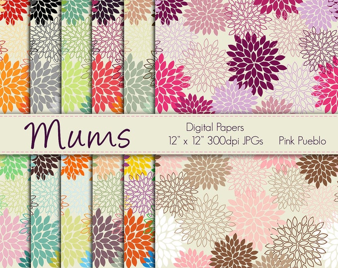 Digital Papers Printable Papers Scrapbook Papers Mum Flowers Commercial ...