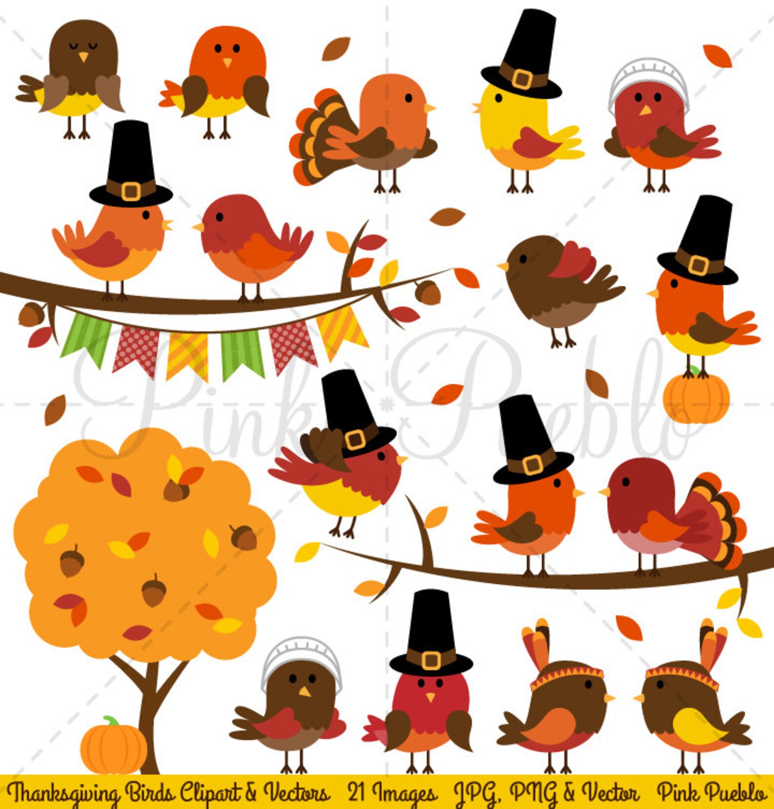 Thanksgiving Birds Clipart Clip Art Happy Thanksgiving Bird | Etsy