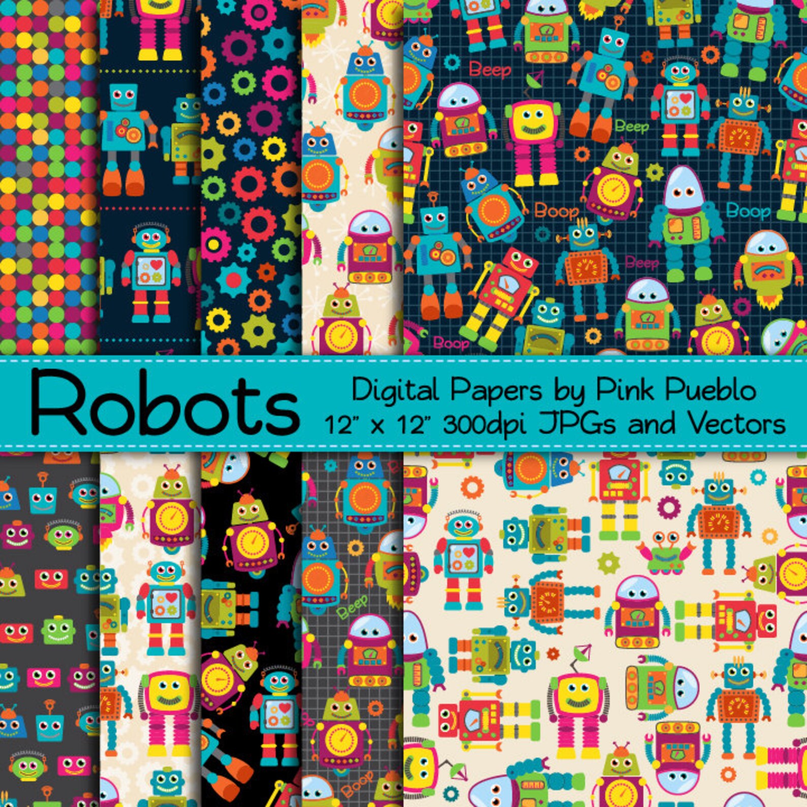 Robot Digital Papers Printable Papers Scrapbook Papers Robot | Etsy