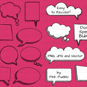 Doodle Speech Bubbles Clipart Clip Art and Vectors, Hand Drawn Speech ...