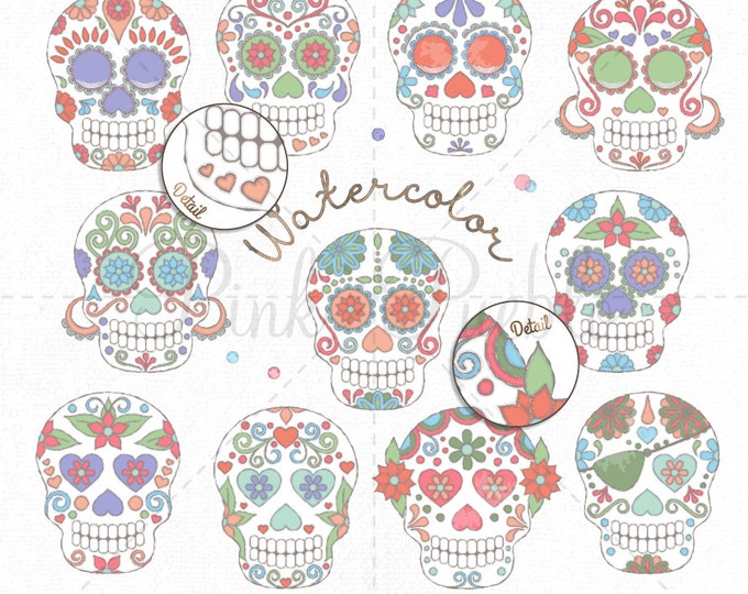 Watercolor Day of the Dead Skull Clipart Clip Art, Watercolor Sugar ...