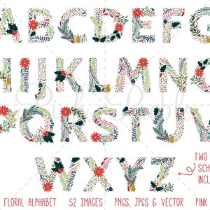 Christmas Floral Alphabet Clipart Clip Art Holiday Laurel - Etsy