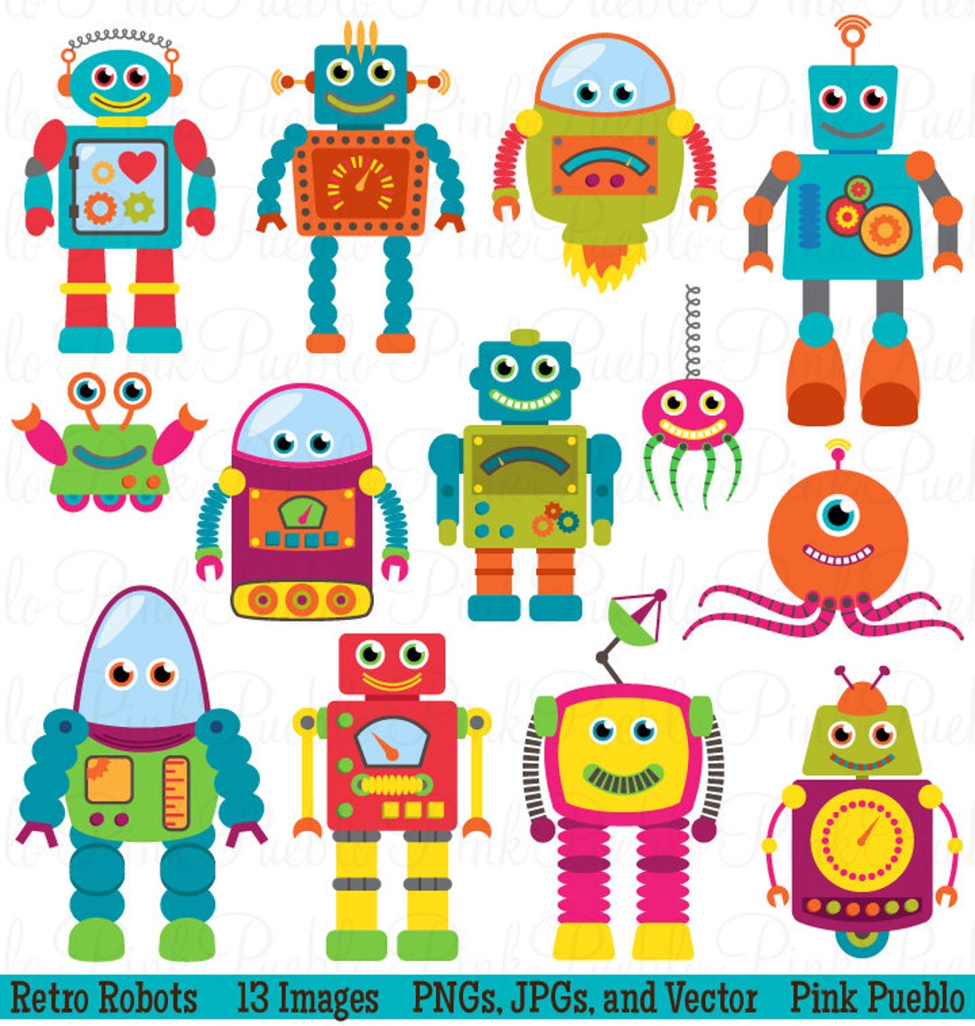 Robots Clip Art Clipart Retro Robot Party Clipart Clip Art - Etsy Singapore