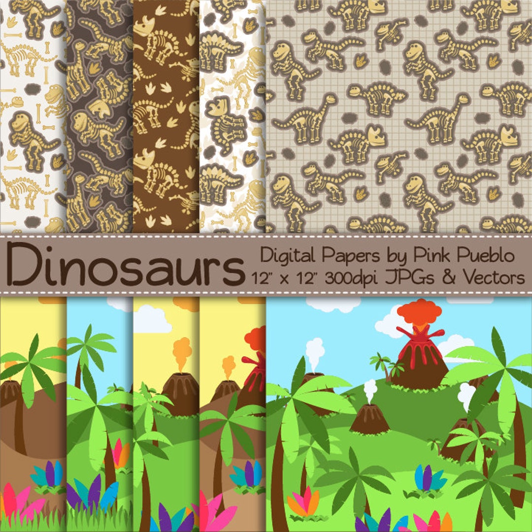 Dinosaur Digital Papers, Dinosaur Scrapbook Papers, Dinosaur Background ...