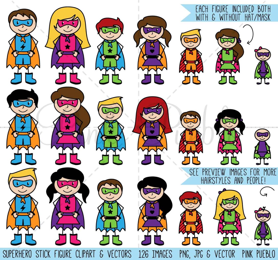 Superhero Stick Figure Clipart Clip Art Stick People Clipart - Etsy