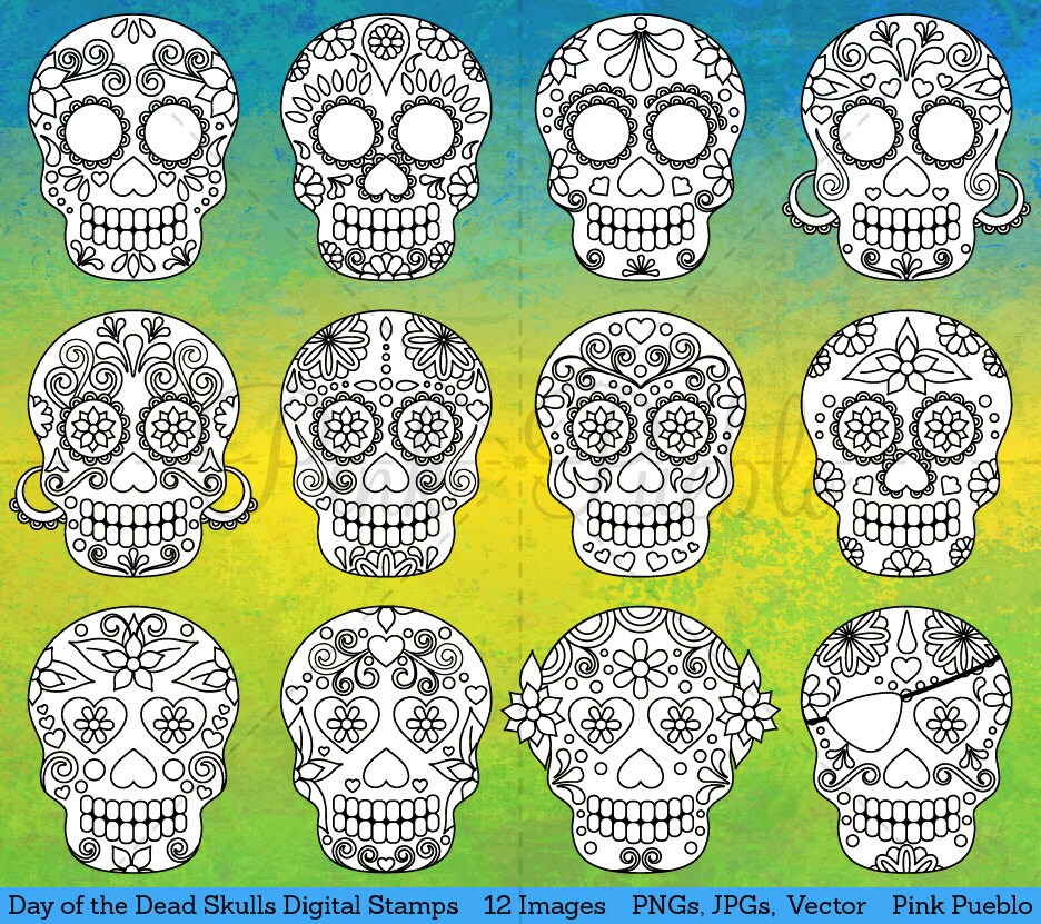 Day of the Dead Skull Clipart Clip Art Sugar Skulls Digital - Etsy