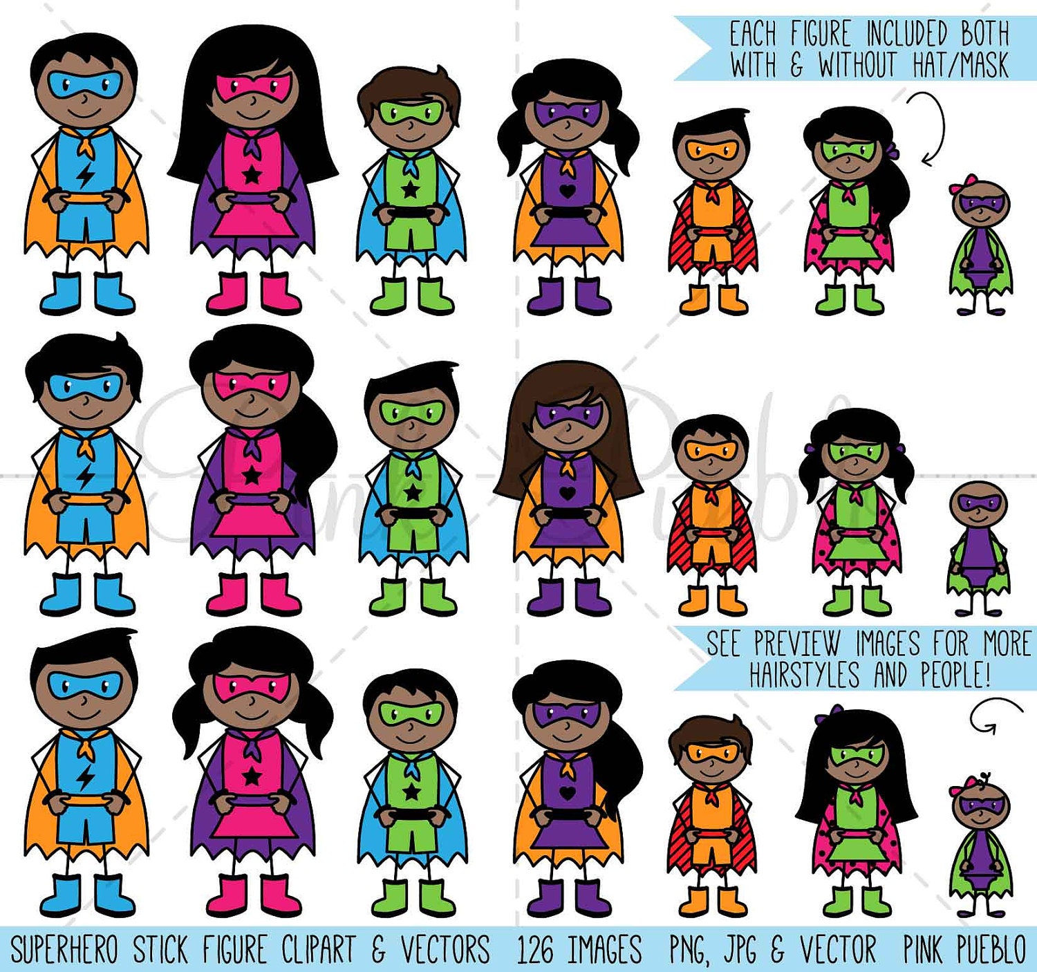 African American Superhero Stick Figure Clipart Clip Art | Etsy