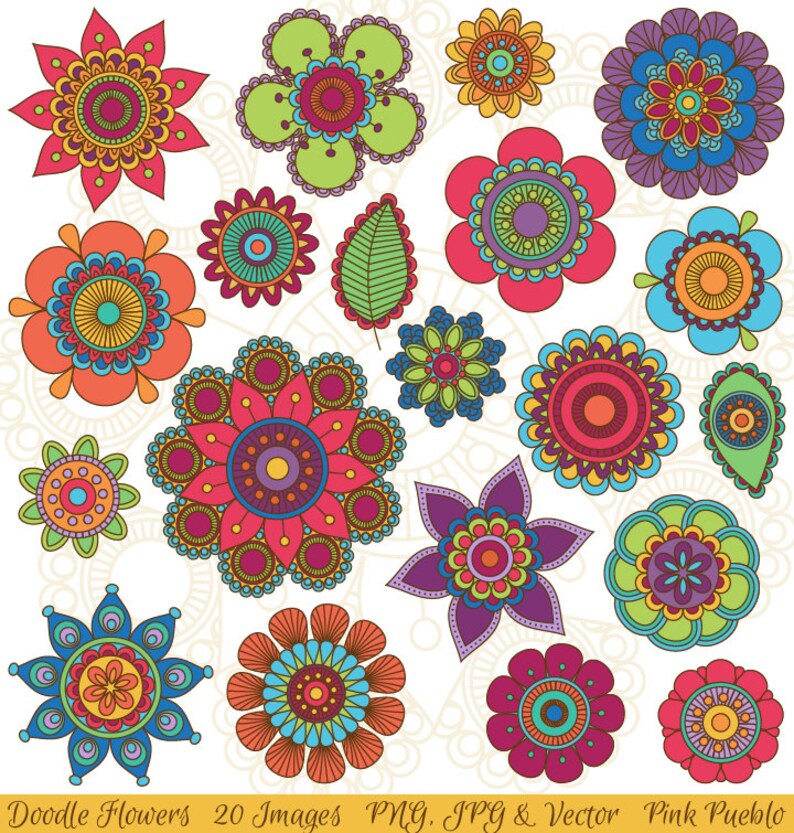 Hand Drawn Flowers Clipart Clip Art Doodle Mandala Clip Art - Etsy ...