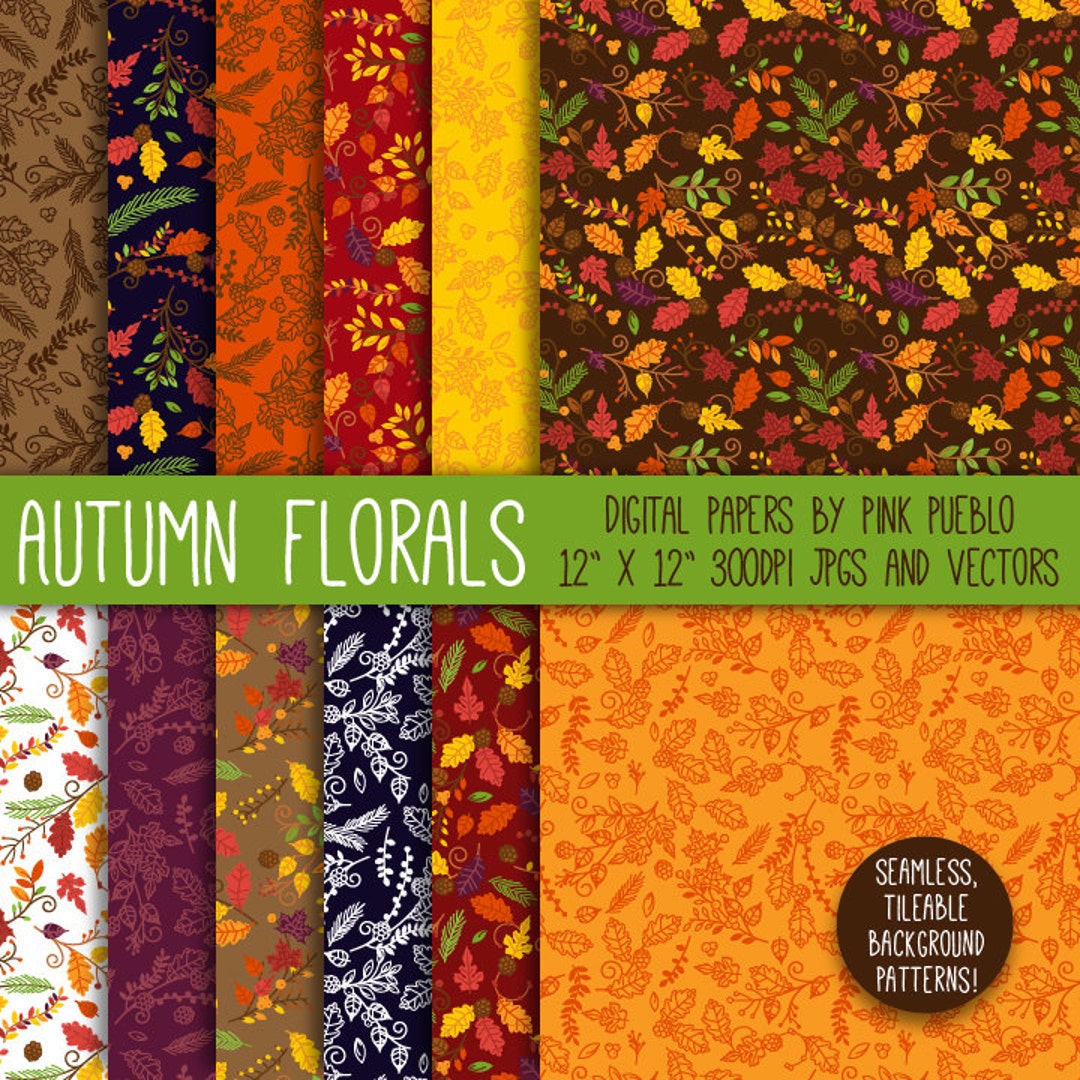 Autumn Flowers Digital Paper Scrapbook Paper, Thanksgiving Laurel ...