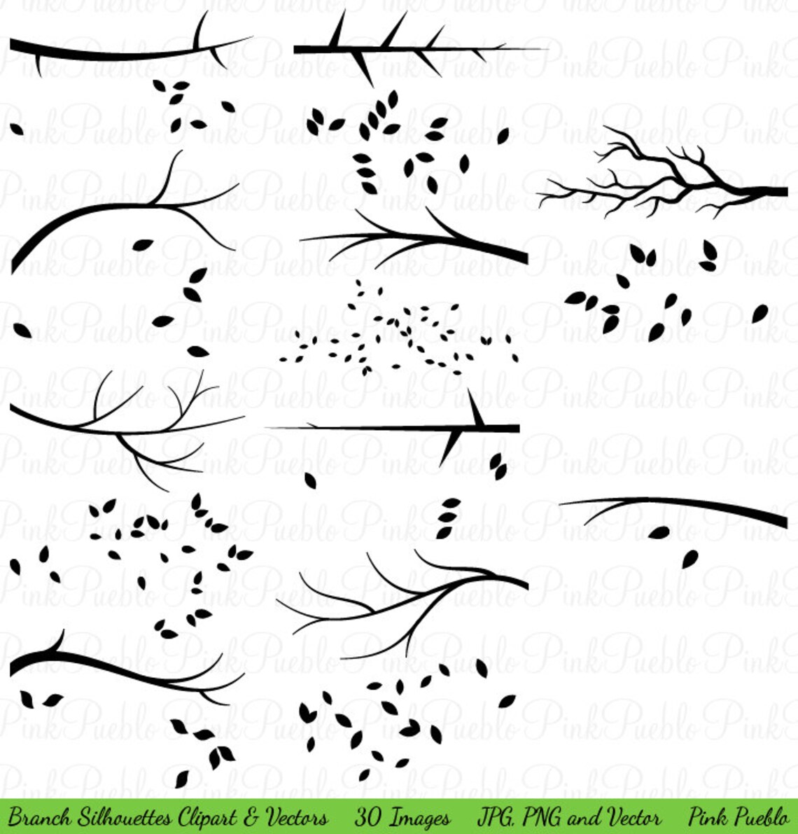 Branch Silhouettes Clipart Clip Art Tree Branch Clip Art - Etsy