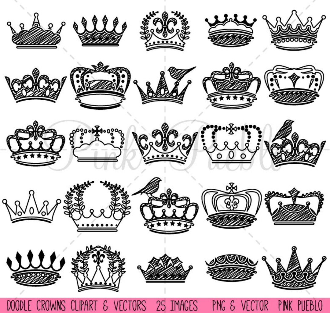 Doodle Crown Clipart Clip Art and Vectors, Vintage Crown Silhouettes ...