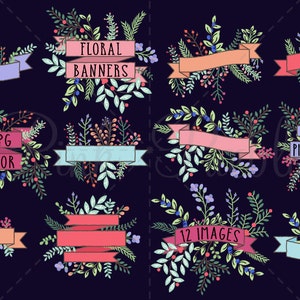 Vintage Floral Banner Clipart Clip Art, Vintage Rustic Wedding Laurel ...