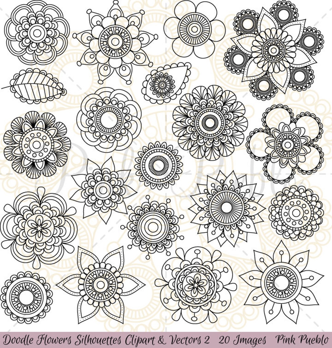 Doodle Flowers Silhouettes Clipart Clip Art 2, Doodle Flowers Clipart ...