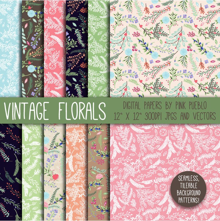 Vintage Floral Digital Paper Scrapbook Paper Rustic Wedding - Etsy