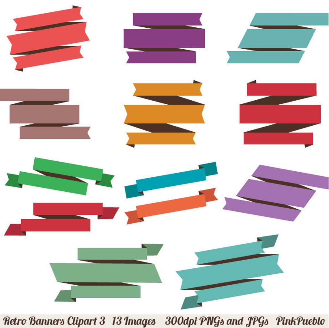 Retro Banners Clipart Clip Art 3 Vintage Ribbons Clipart Clip - Etsy