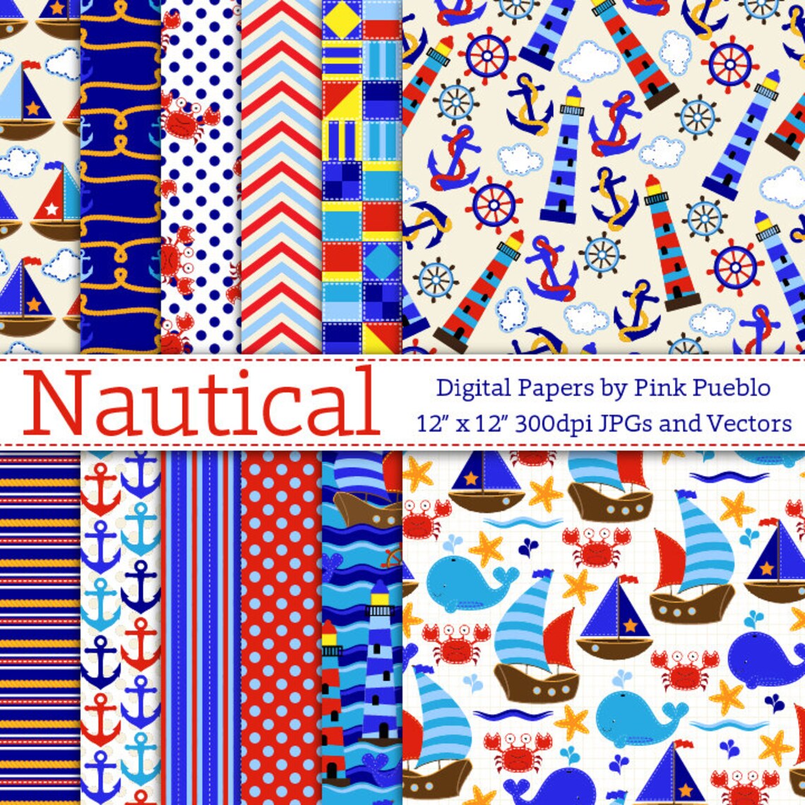Nautical Digital Paper Digital Scrapbook Paper Pack Sailing | Etsy