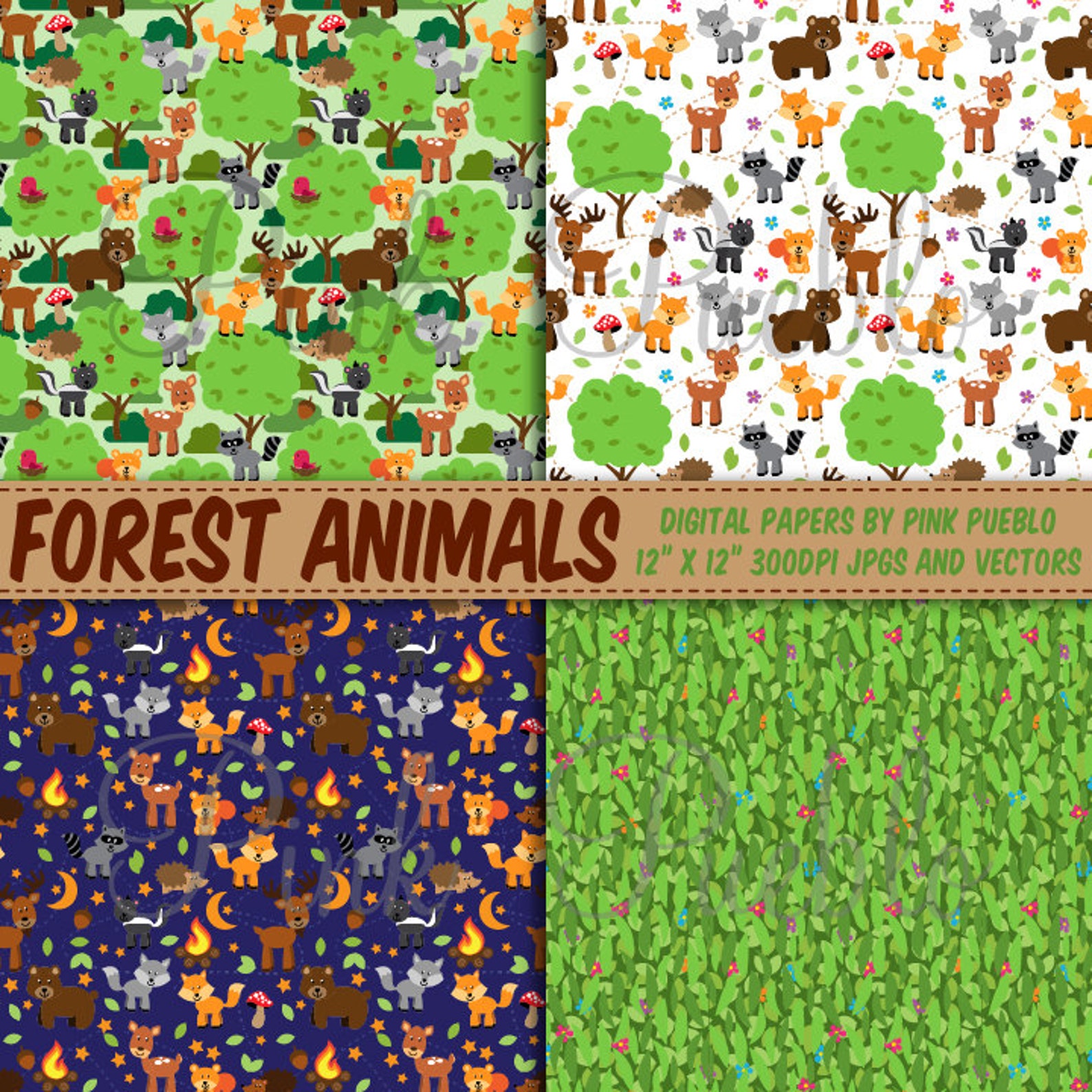 Forest Animal Digital Paper Forest Animals Scrapbook Paper - Etsy