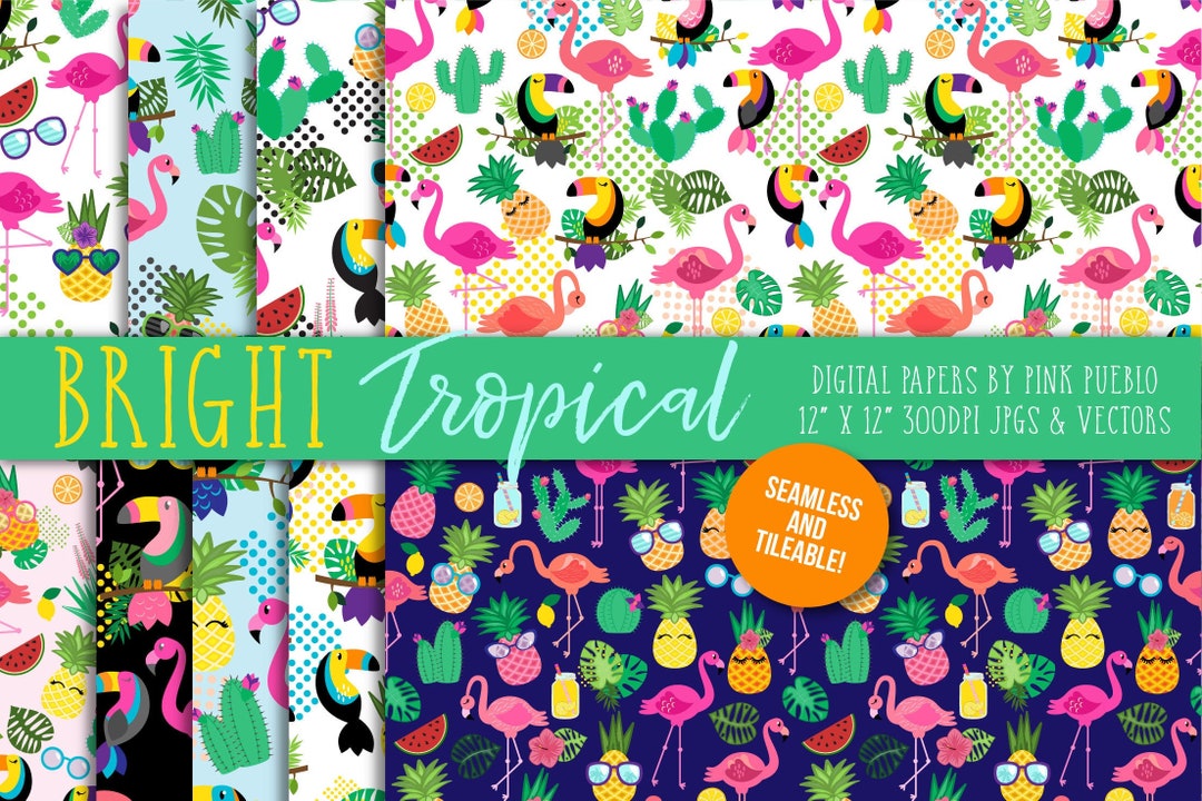 Tropical Background Patterns, Tropical Digital Paper - Commercial and ...
