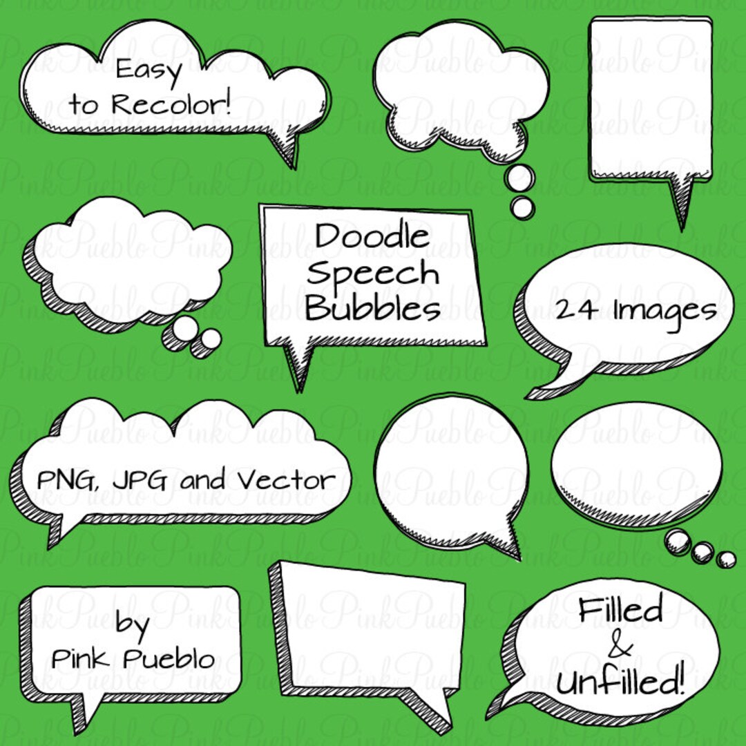 Doodle Speech Bubbles Clipart Clip Art and Vectors, Hand Drawn Speech ...