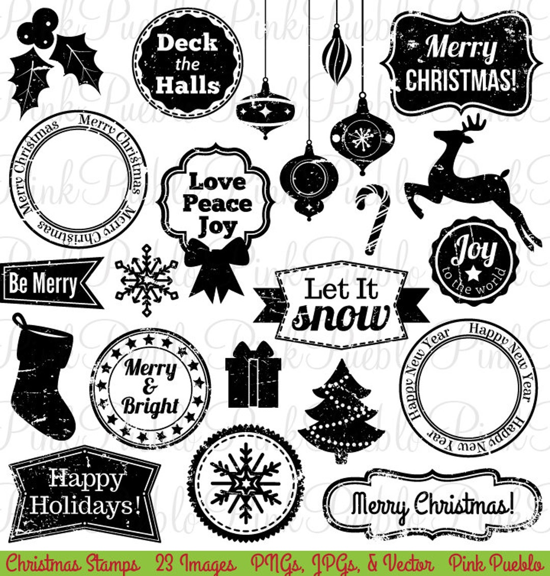 Christmas Holiday Stamps Clipart Clip Art, Vintage Grunge Christmas ...