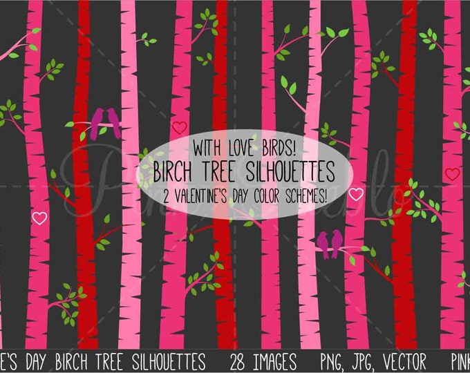 Valentines Day Birch Tree Silhouettes Clipart Clip Art, Valentine Aspen ...