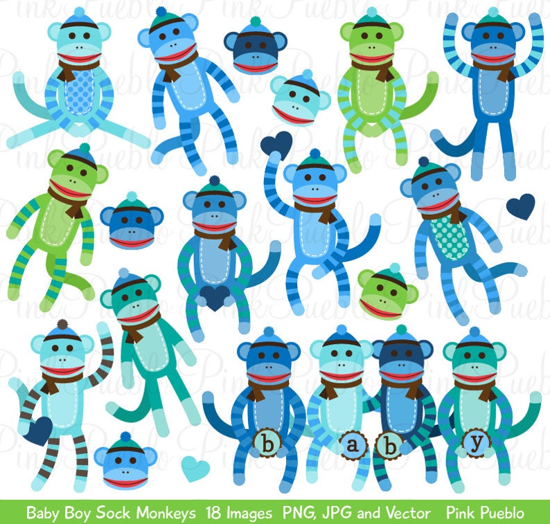 Boy Baby Shower Sock Monkeys Clipart Clip Art Vectors Great - Etsy