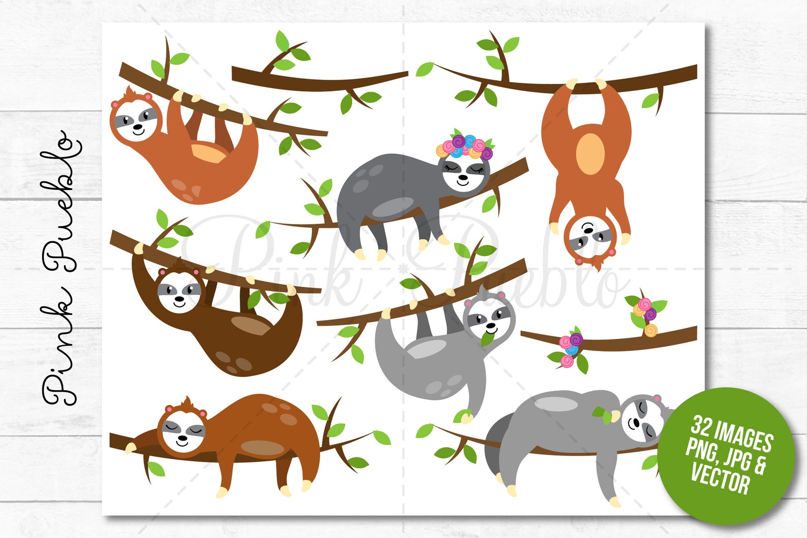 Sloth Clipart Sloth Clip Art Cute Sloths and Branches - Etsy