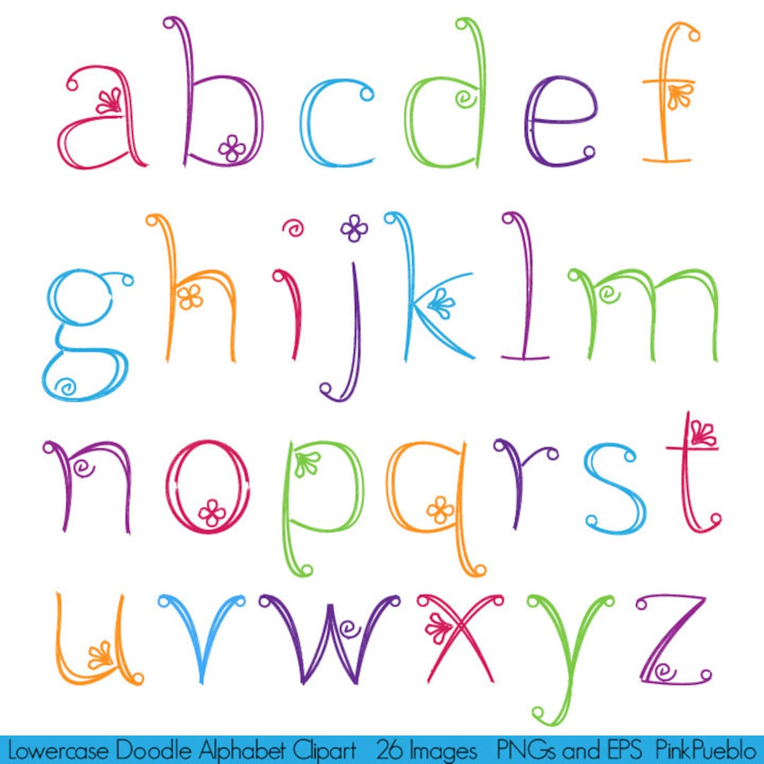 Doodle Alphabet, Hand Drawn Girly Font, Lowercase - Commercial and ...