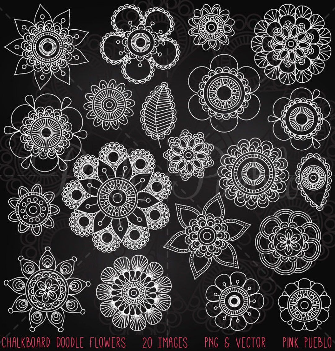Chalkboard Doodle Flowers Clipart Clip Art, Chalk Doodle Mandala Clip ...