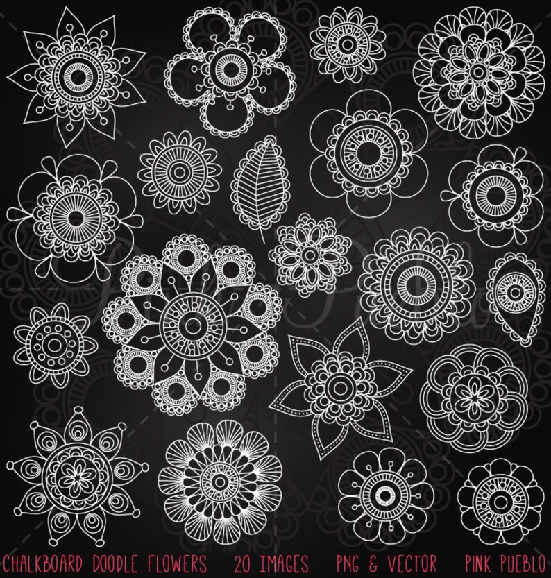 Chalkboard Doodle Flowers Clipart Clip Art Chalk Doodle - Etsy
