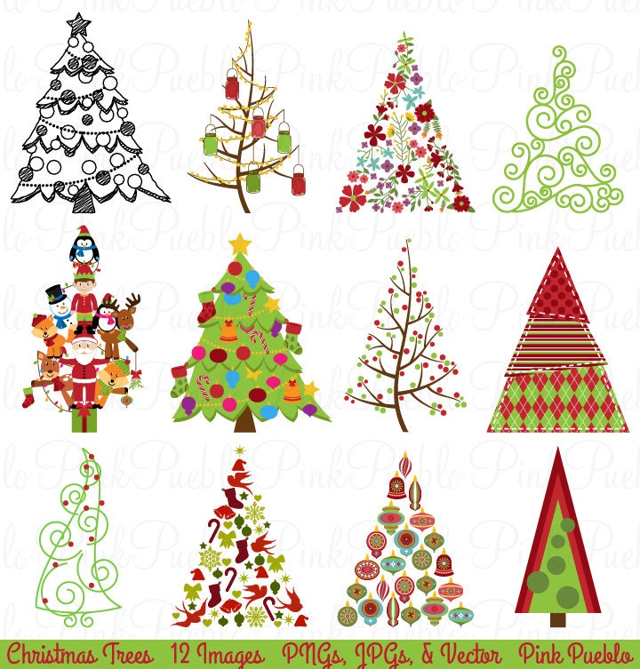 Christmas Trees Decorated Clip Art