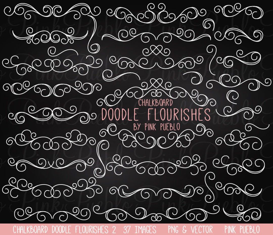 Chalkboard Flourishes Swirls Clipart Clip Art, Chalk Board Digital ...