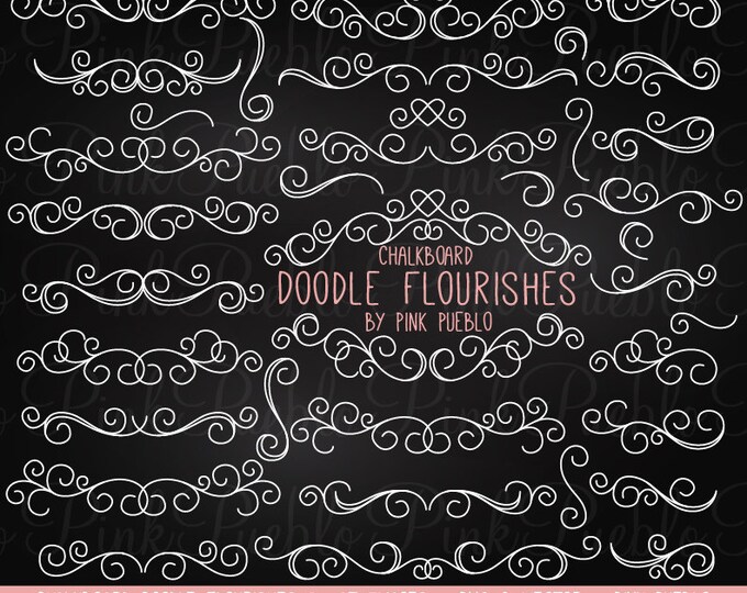 Chalkboard Flourishes Swirls Clipart Clip Art, Chalk Board Digital ...