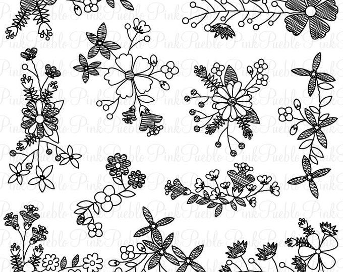 Doodle Flowers Clipart Clip Art, Hand Drawn Sketched Flowers Clip Art ...