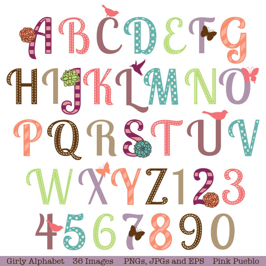 Girly Alphabet, Scrapbooking Alphabet With Flowers, Butterflies and ...