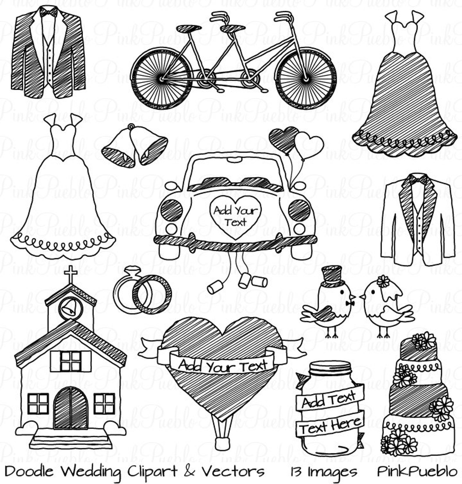 Doodle Wedding Clipart Clip Art Hand Drawn Sketched Wedding - Etsy
