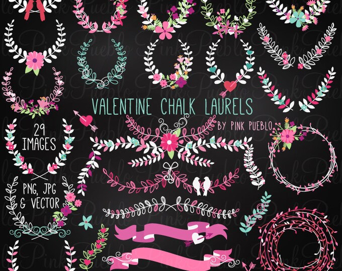 Valentine's Day Chalkboard Laurel Clip Art Clipart, Wedding Bridal ...