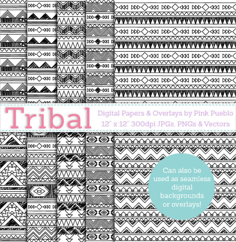 Black and White Tribal Digital Paper Pack Tribal Seamless - Etsy